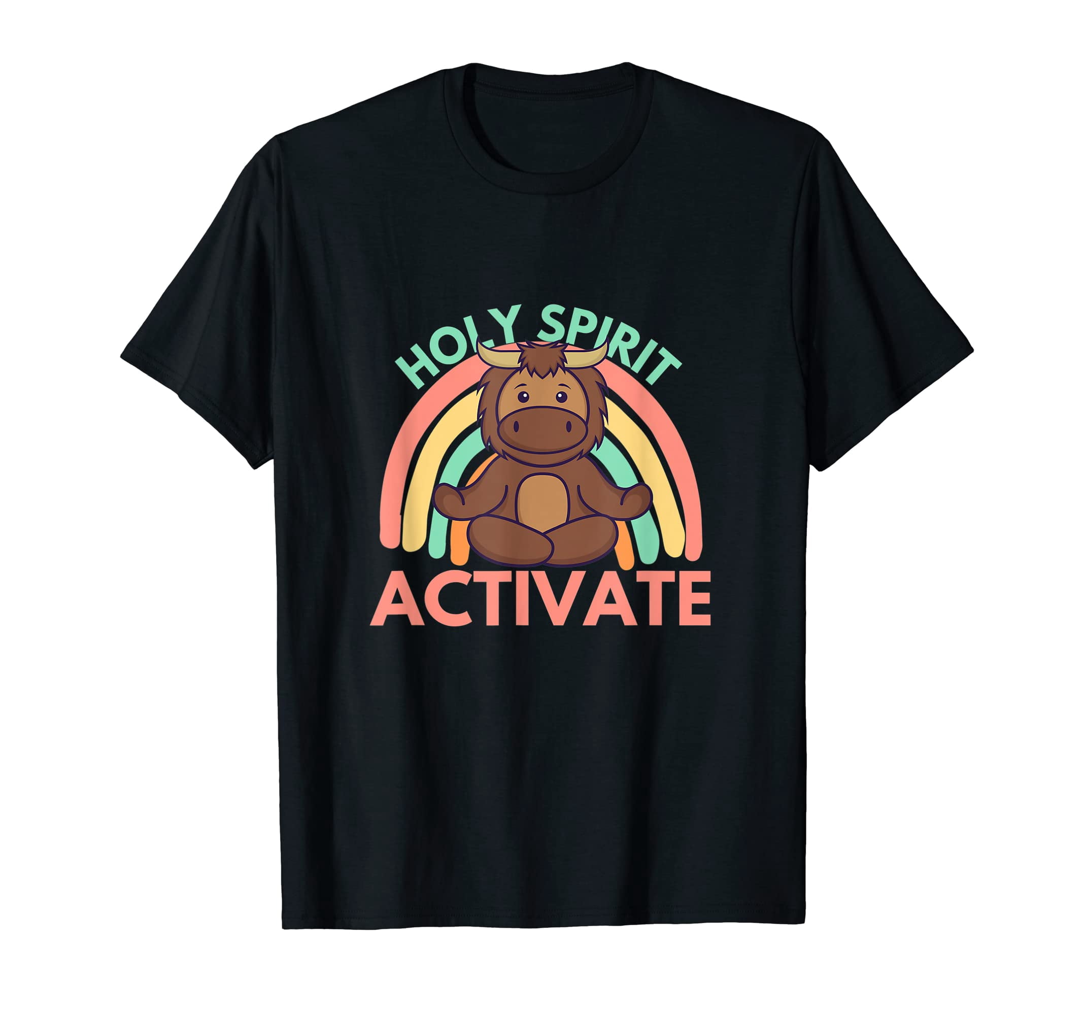 Funny Cartoon Cow Yoga T-Shirt with Rainbow Design for Holy Spirit ...