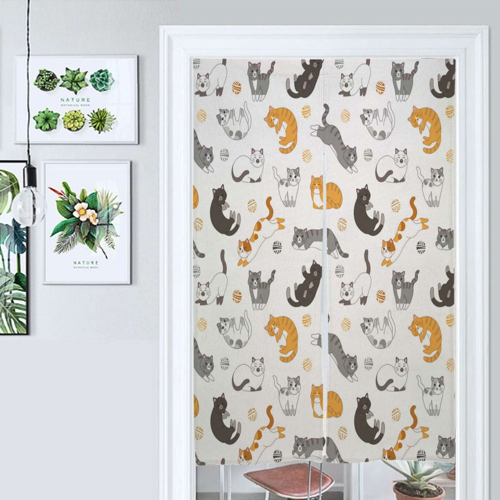 Funny Cartoon Cute Cat Red Orange Gray Door Curtain Nordic Living Room ...