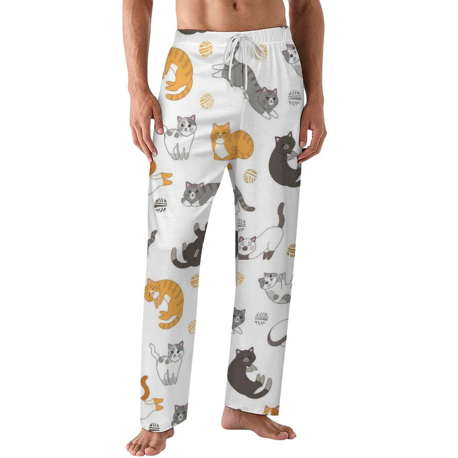 Funny Cartoon Cute Cat Red Orange Gray Mens Pajamas Pajama Pants Mens ...