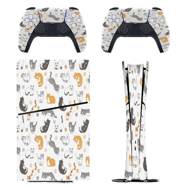 Funny Cartoon Cute Cat Red Orange Gray PS5/PS5 Pro/PS5 Slim Digital ...
