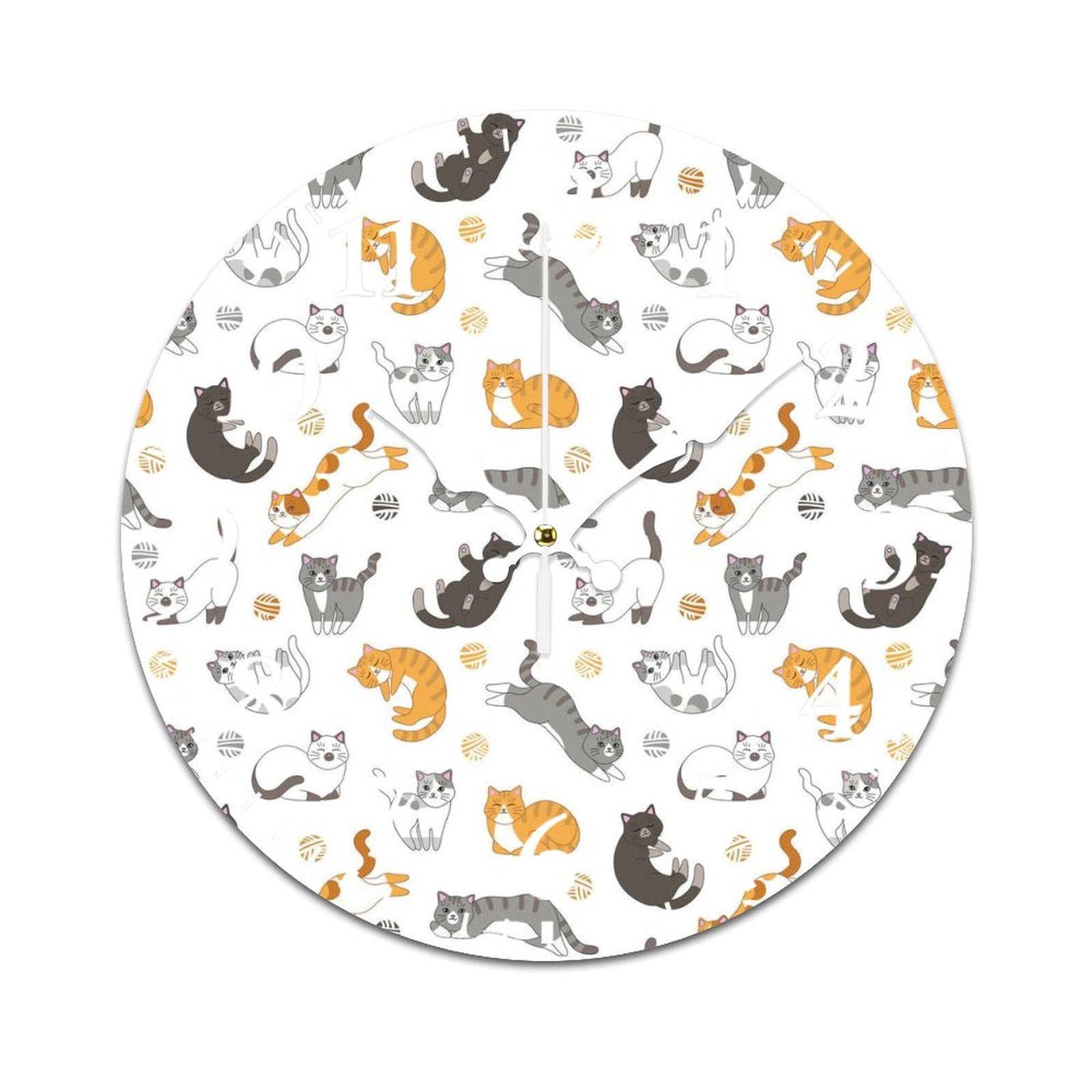 Funny Cartoon Cute Cat Red Orange Gray Wall Clock Modern Design Clocks ...