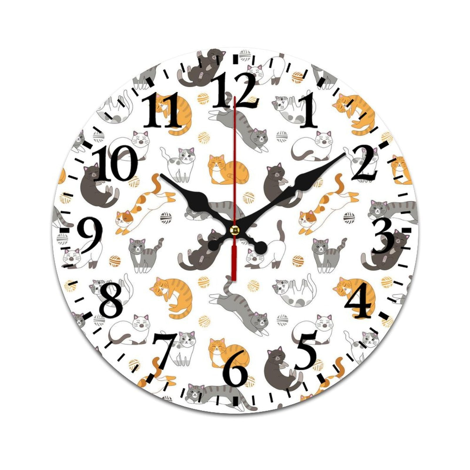Funny Cartoon Cute Cat Red Orange Gray Wall Clock Modern Design Clocks ...