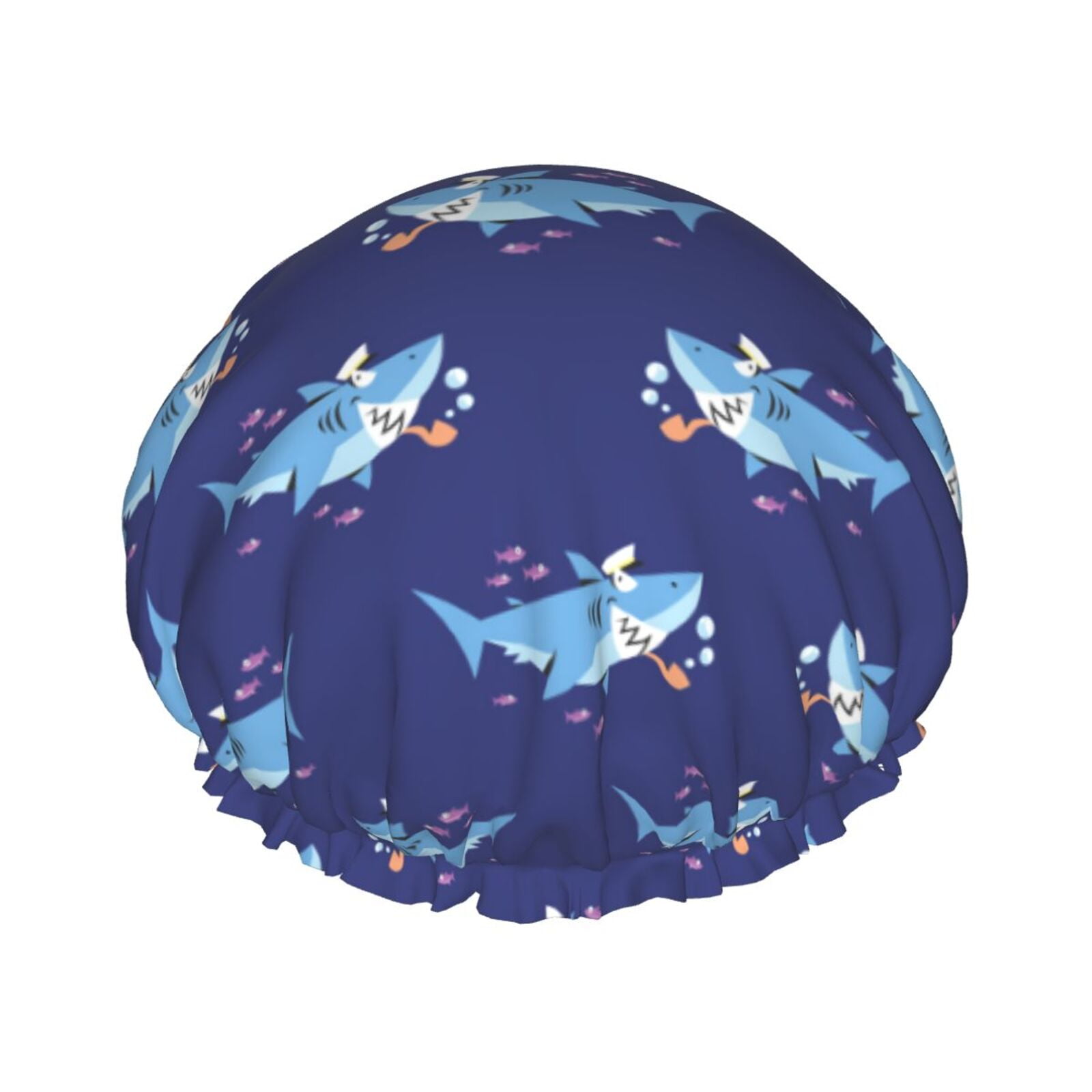 Funny Cartoon Cute Shark Blue Shower Cap, Double Layers Shower Cap ...