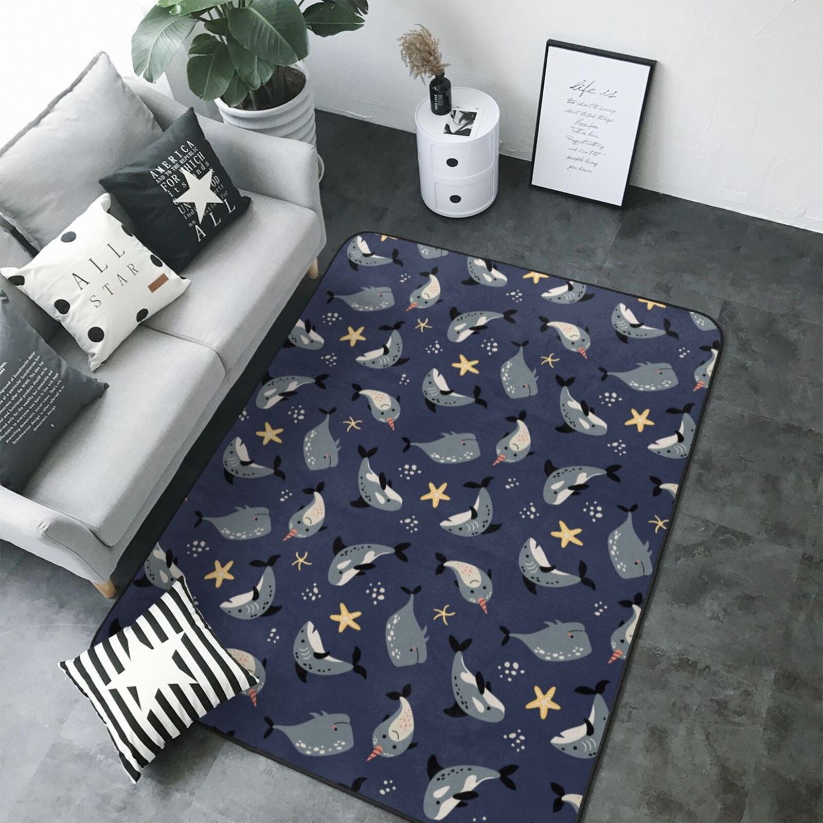 Funny Cartoon Cute Shark Whale Area Rugs for Living Room Bedroom, 5x7 ...