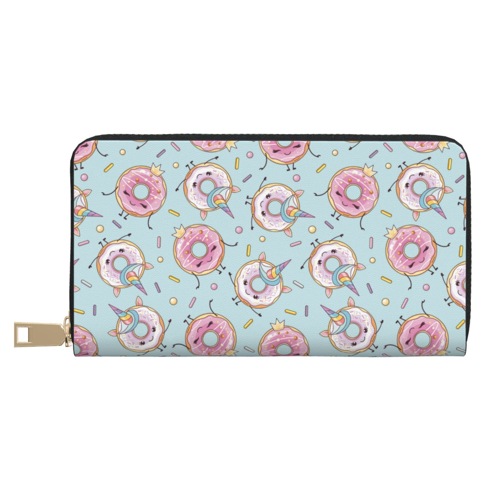 Funny Cartoon Donut Print Wallet Women, Leather Bifold Multi Card ...