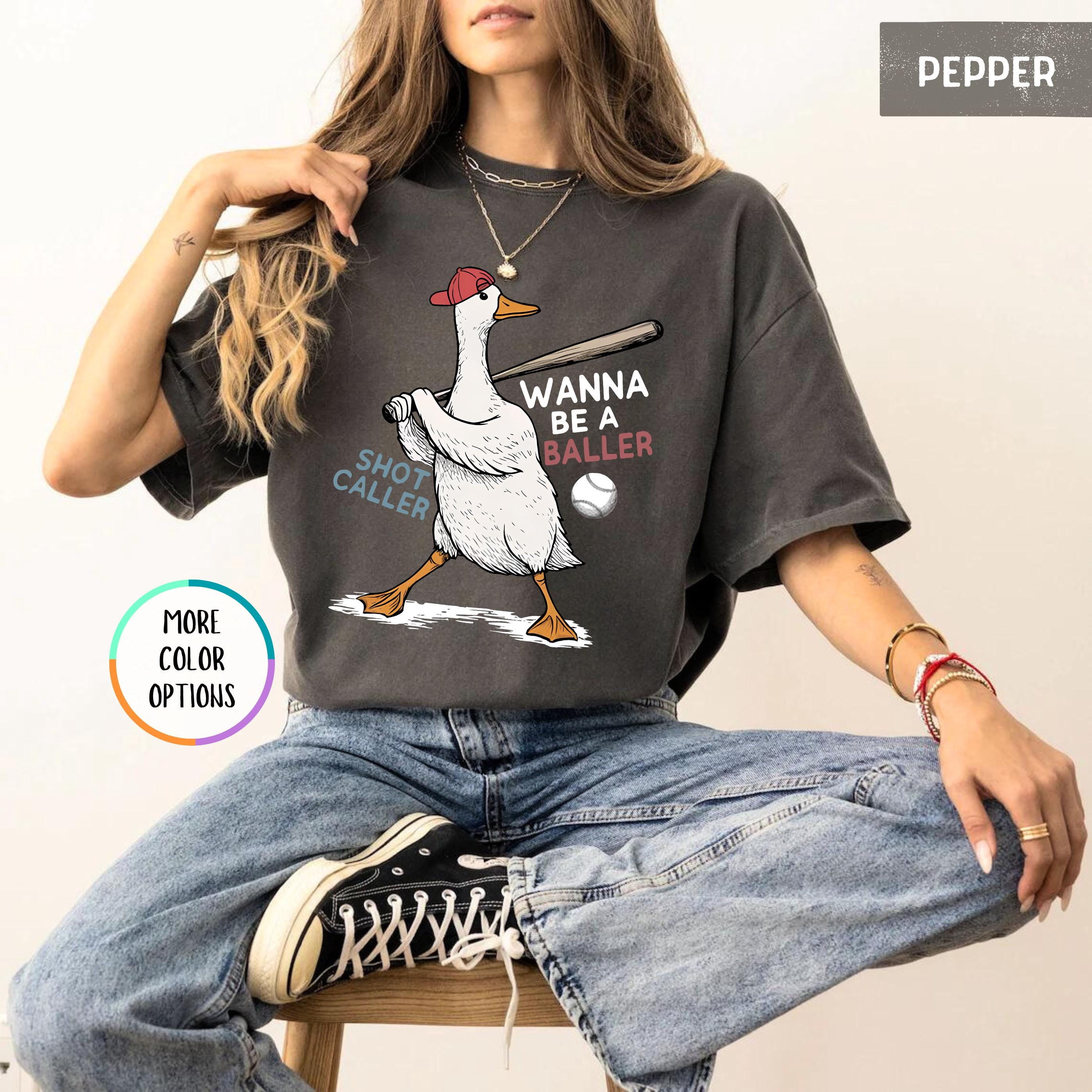 Funny Cartoon Duck Baseball Shirt - Comfort Colors Wanna Be A Baller ...