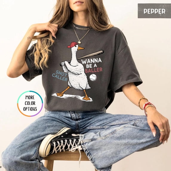 Funny Cartoon Duck Baseball Shirt - Comfort Colors Wanna Be A Baller ...