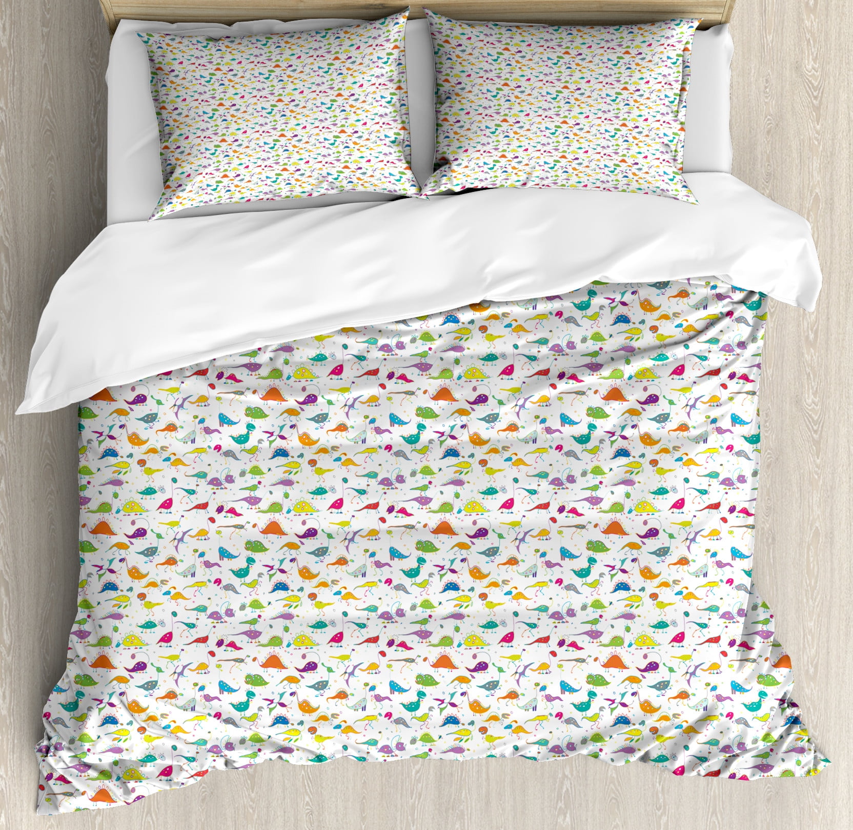 Funny Cartoon Duvet Cover Set, Colorful Design and Shapes of Dinosaur ...