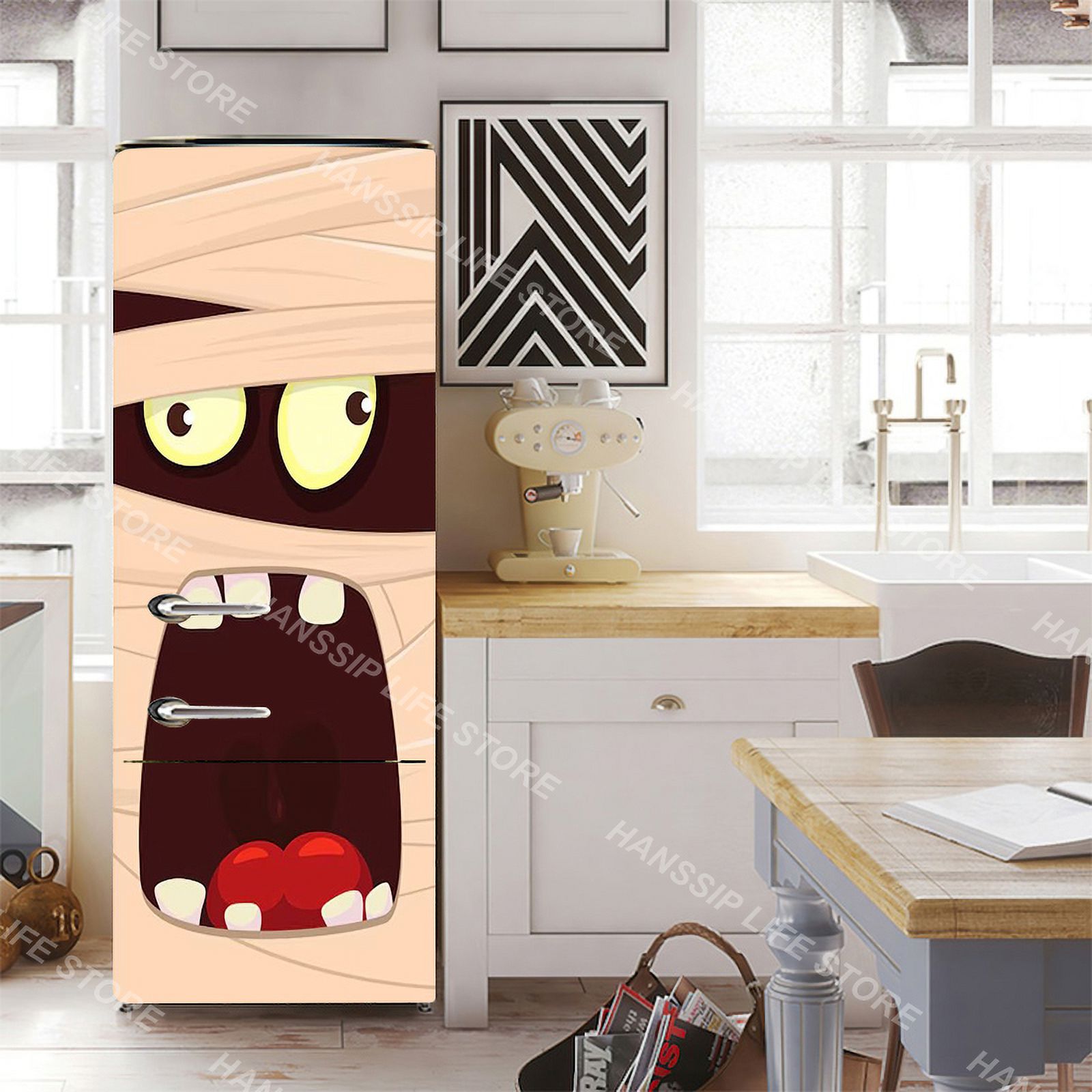 Funny Cartoon Facial Expressions Fridge Door Decals Kitchen Wallpaper ...