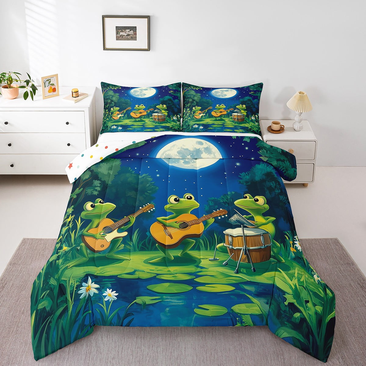 Funny Cartoon Frog Bedding Set Twin Size Musical Guitar Drum Kit ...