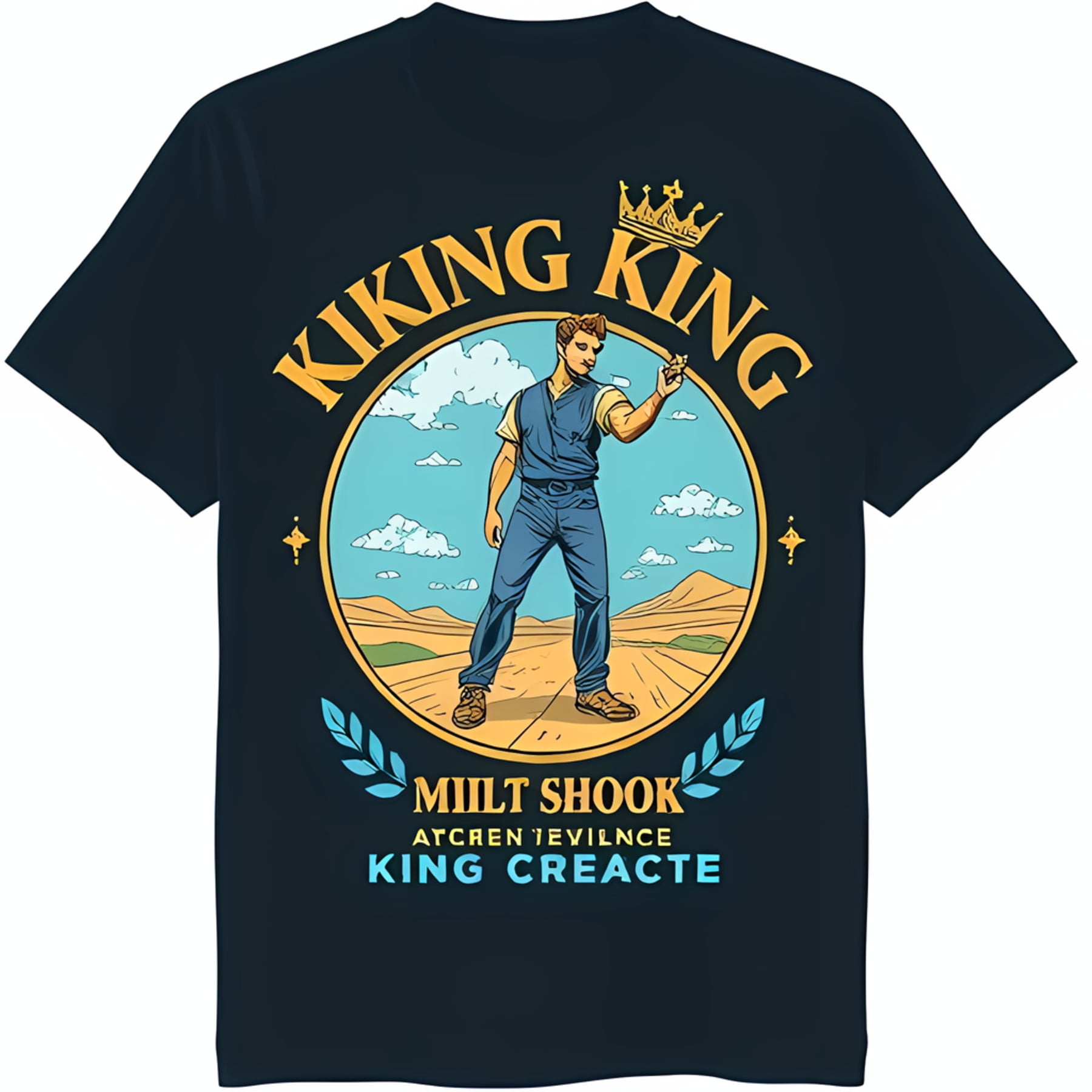 Funny Cartoon Kiking King T-Shirt Crowned Man in Field Design Milt ...