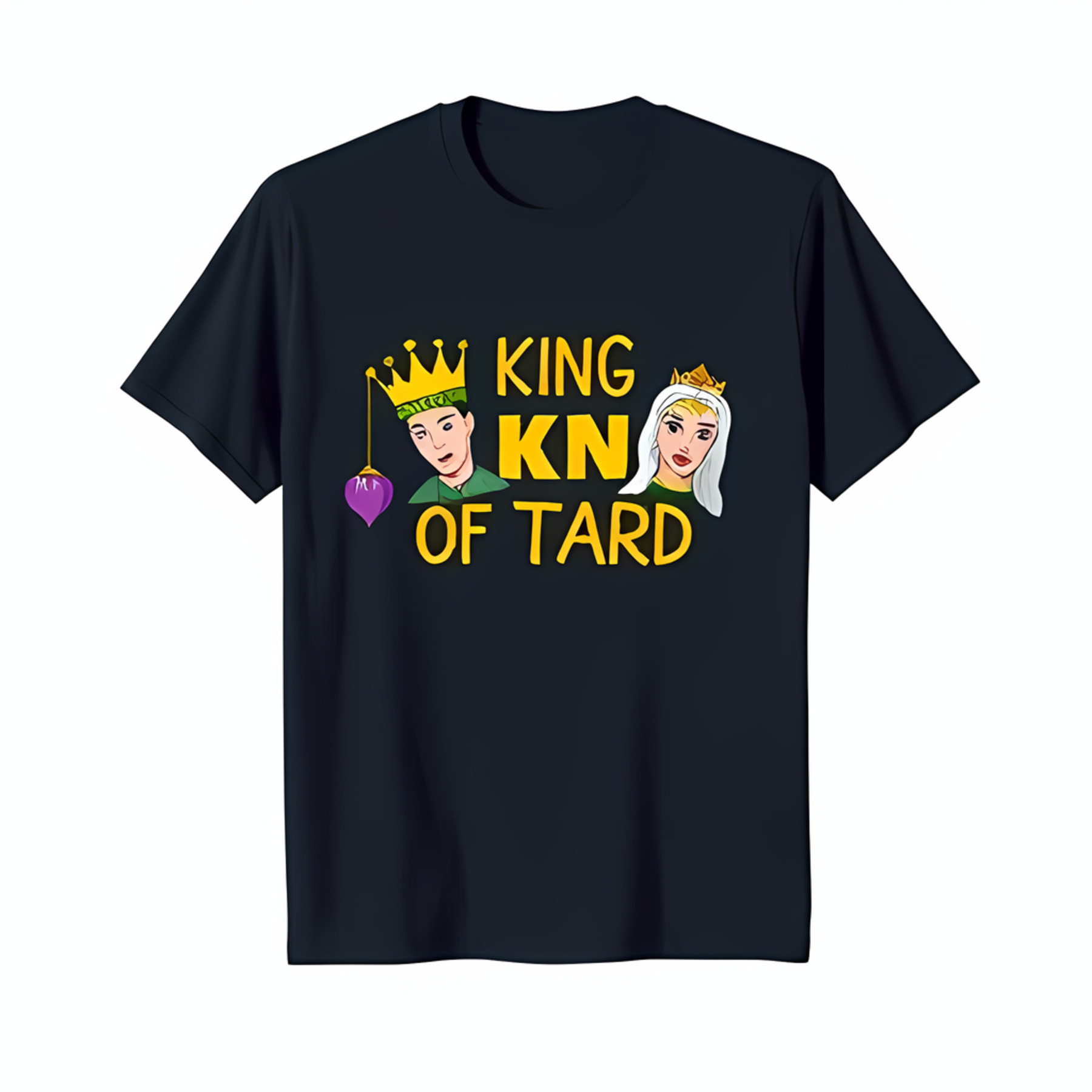 Funny Cartoon King & Queen Graphic on Black T-Shirt 'King of Tard ...