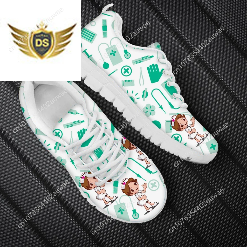 Funny Cartoon Nurse Girl Pattern Woman Flats Shoes Spring Autumn Mesh ...