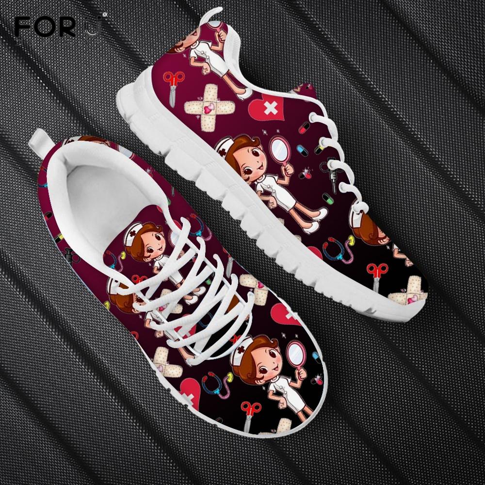 Funny Cartoon Nurse Girl Pattern Woman Flats Shoes Spring/Autumn Mesh ...