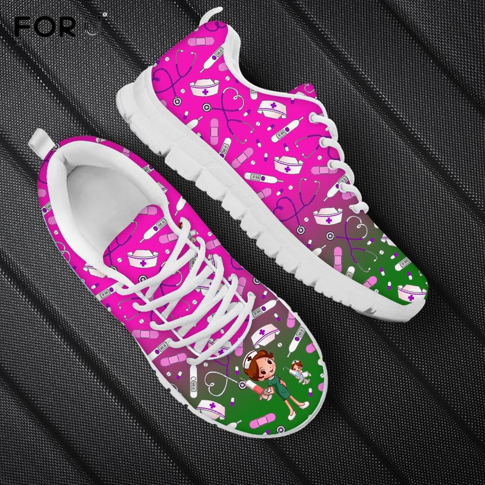 Funny Cartoon Nurse Girl Pattern Woman Flats Shoes Spring/Autumn Mesh ...