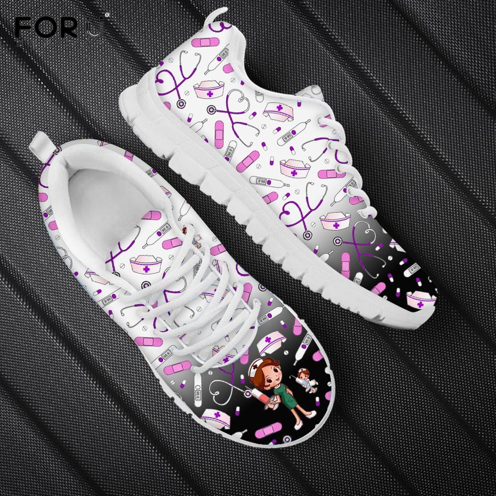 Funny Cartoon Nurse Girl Pattern Woman Flats Shoes Spring/Autumn Mesh ...