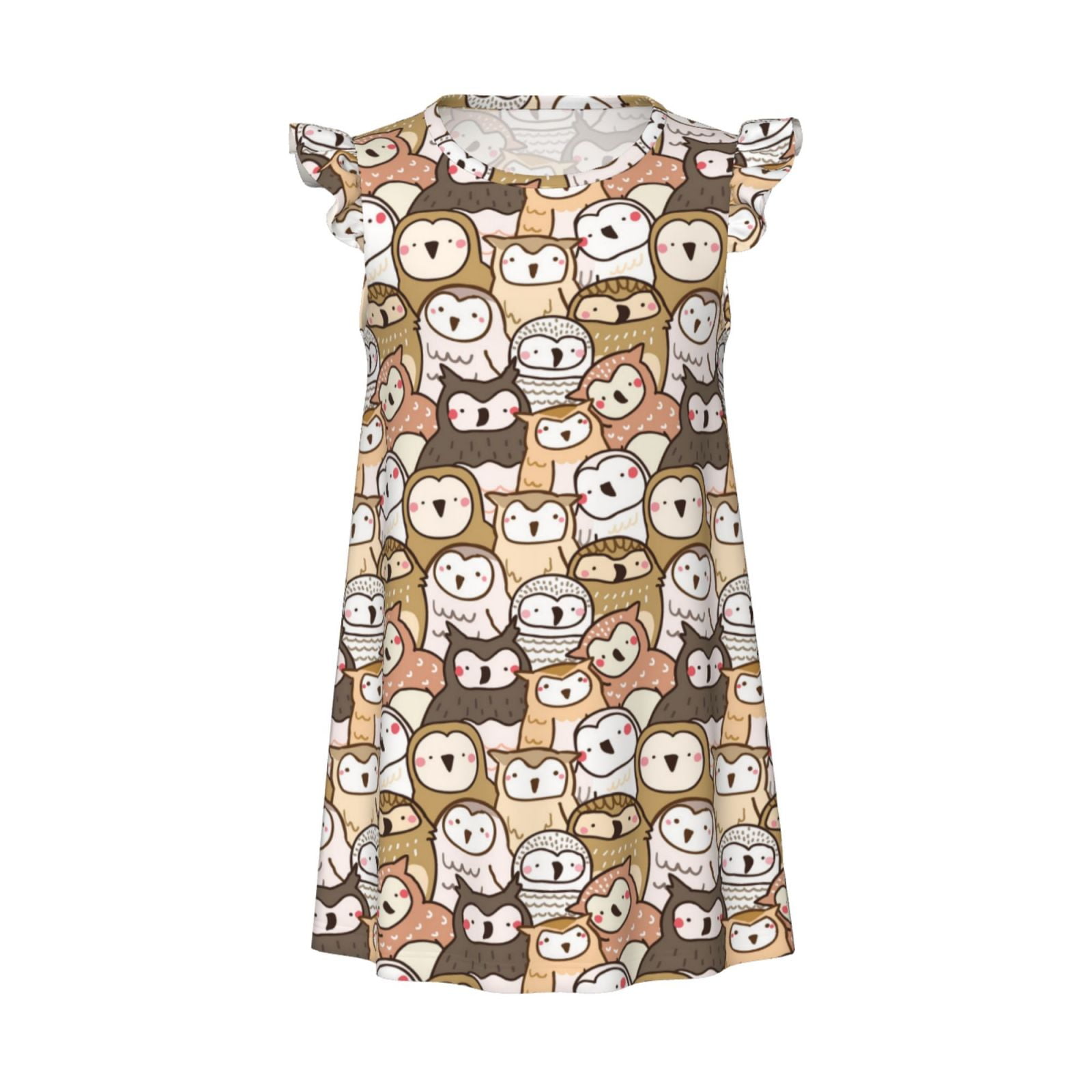 Funny Cartoon Owl Girls Nightgown, Flutter Short Sleeves Night Dress ...