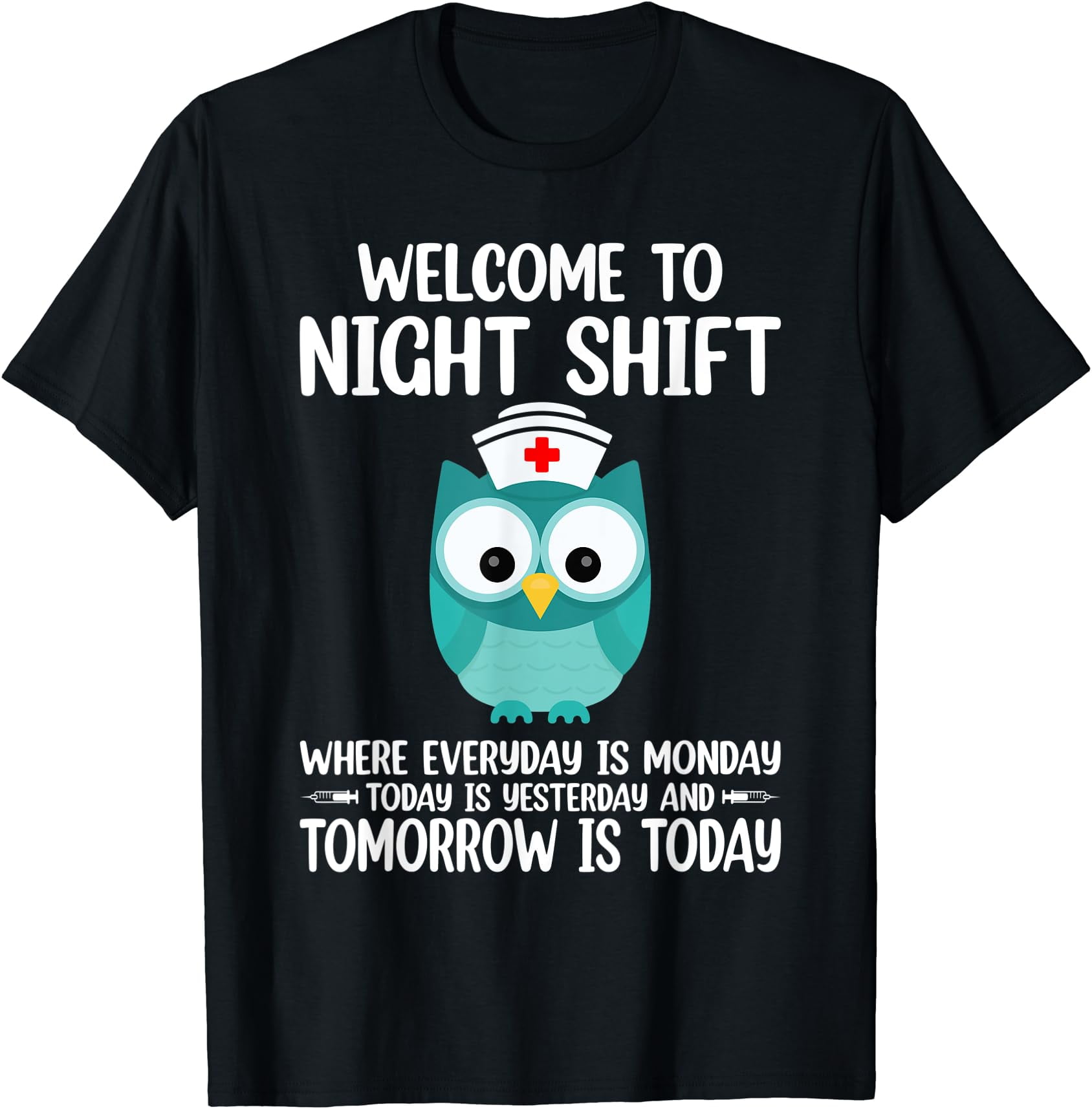 Funny Cartoon Owl Night Shift Nurse T-Shirt for Comfortable Nursing ...