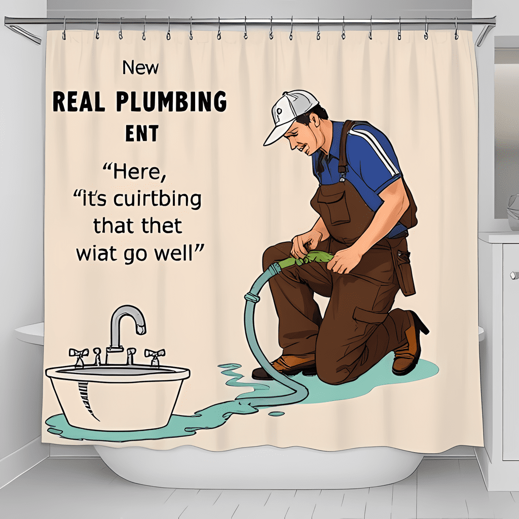 Funny Cartoon Plumber Shower Curtain - Hilarious Plumbing Design for a ...