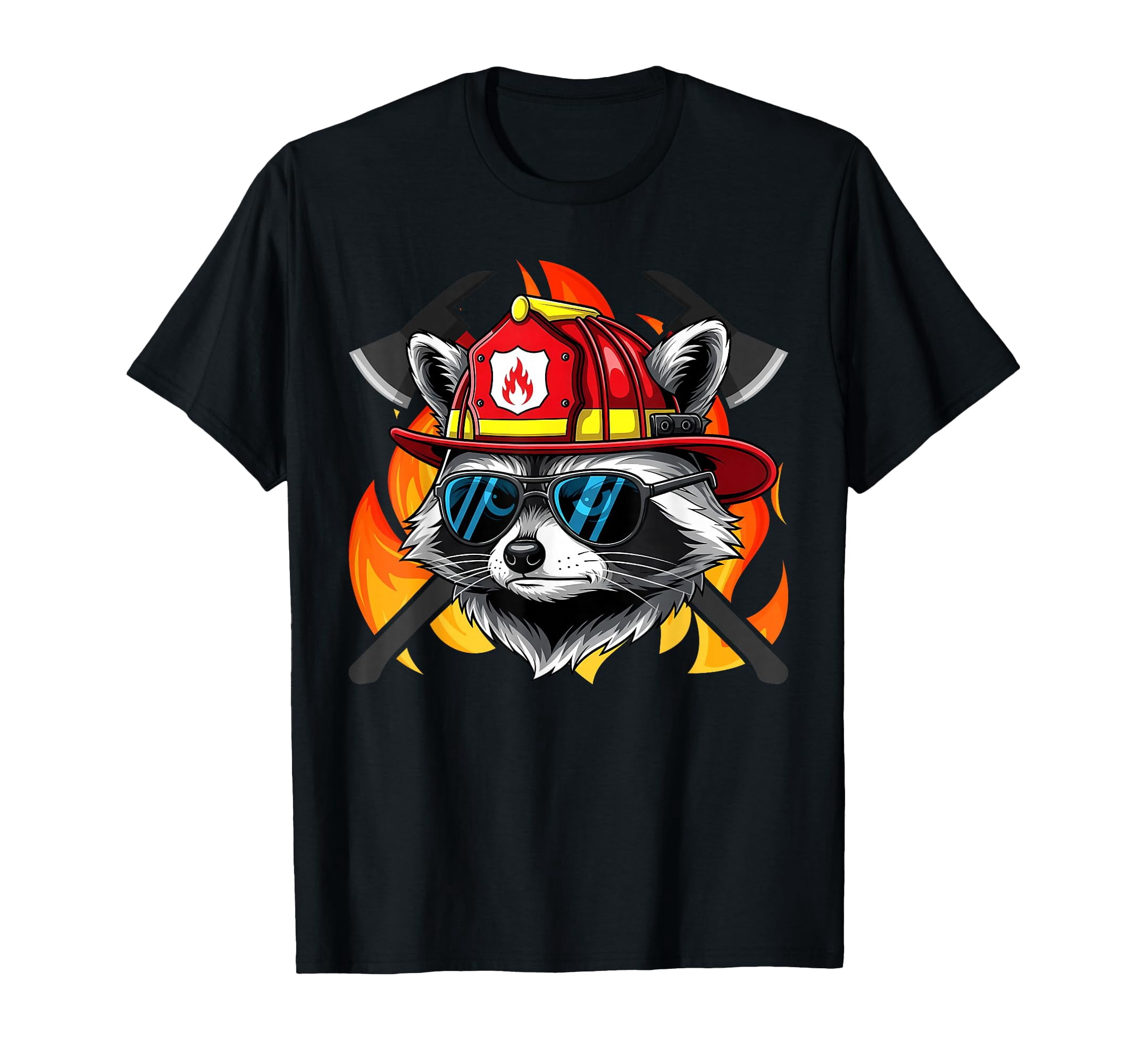 Funny Cartoon Raccoon Firefighter T-Shirt for Fire Department ...