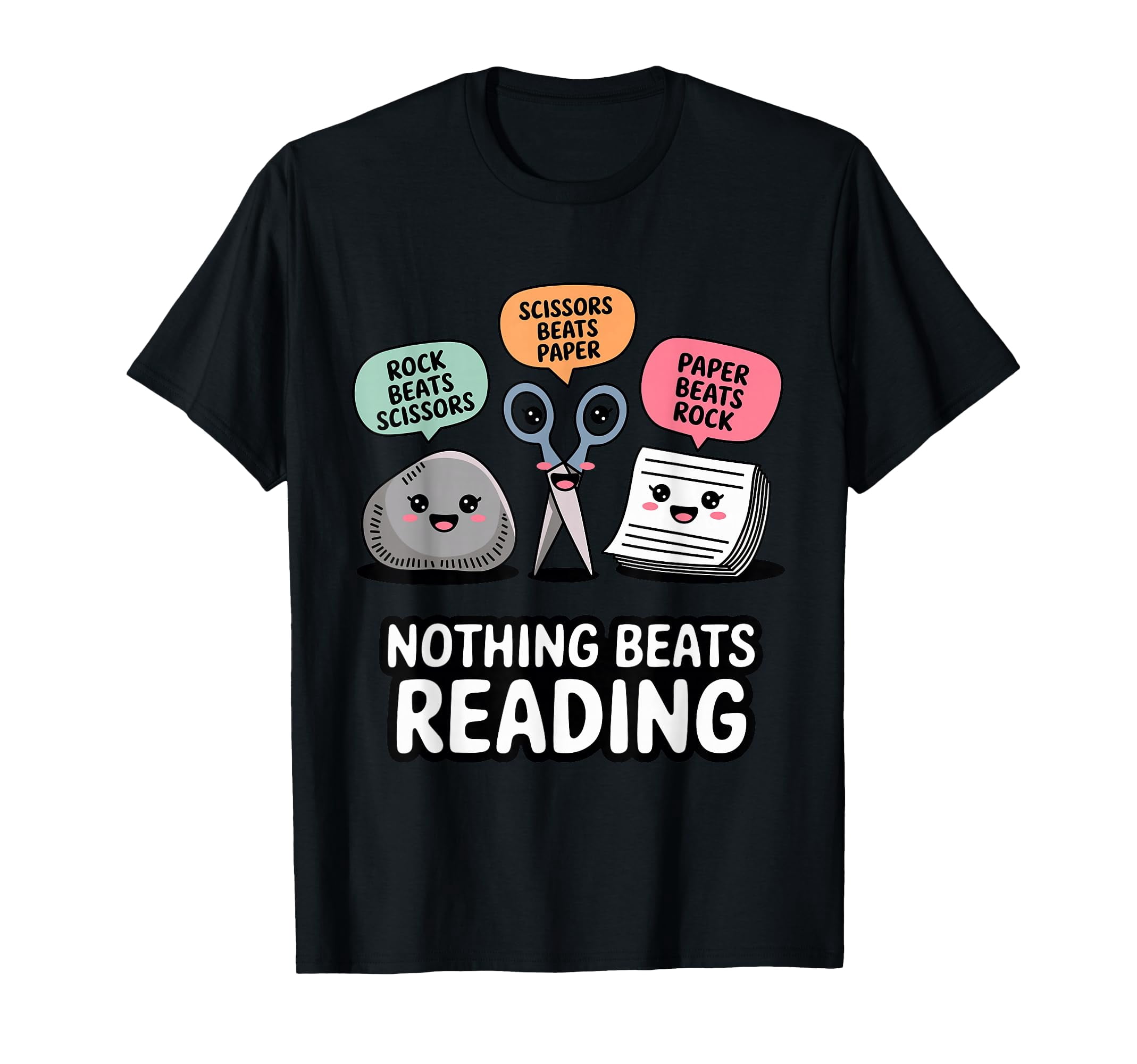 Funny Cartoon Rock Paper Scissors T-Shirt for Book Lovers - Nothing ...