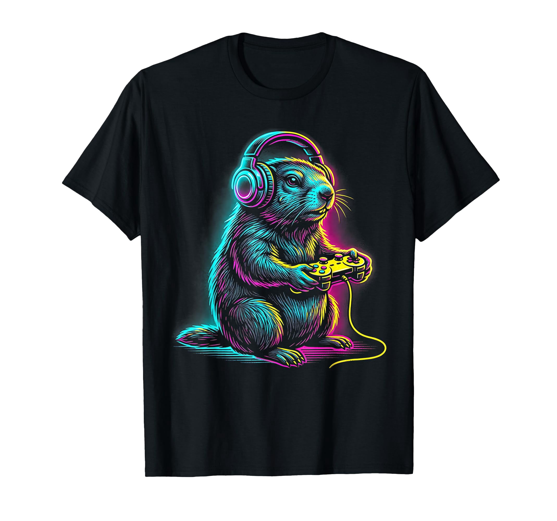 Funny Cartoon Rodent Gaming T-Shirt for Groundhog Day Celebration ...