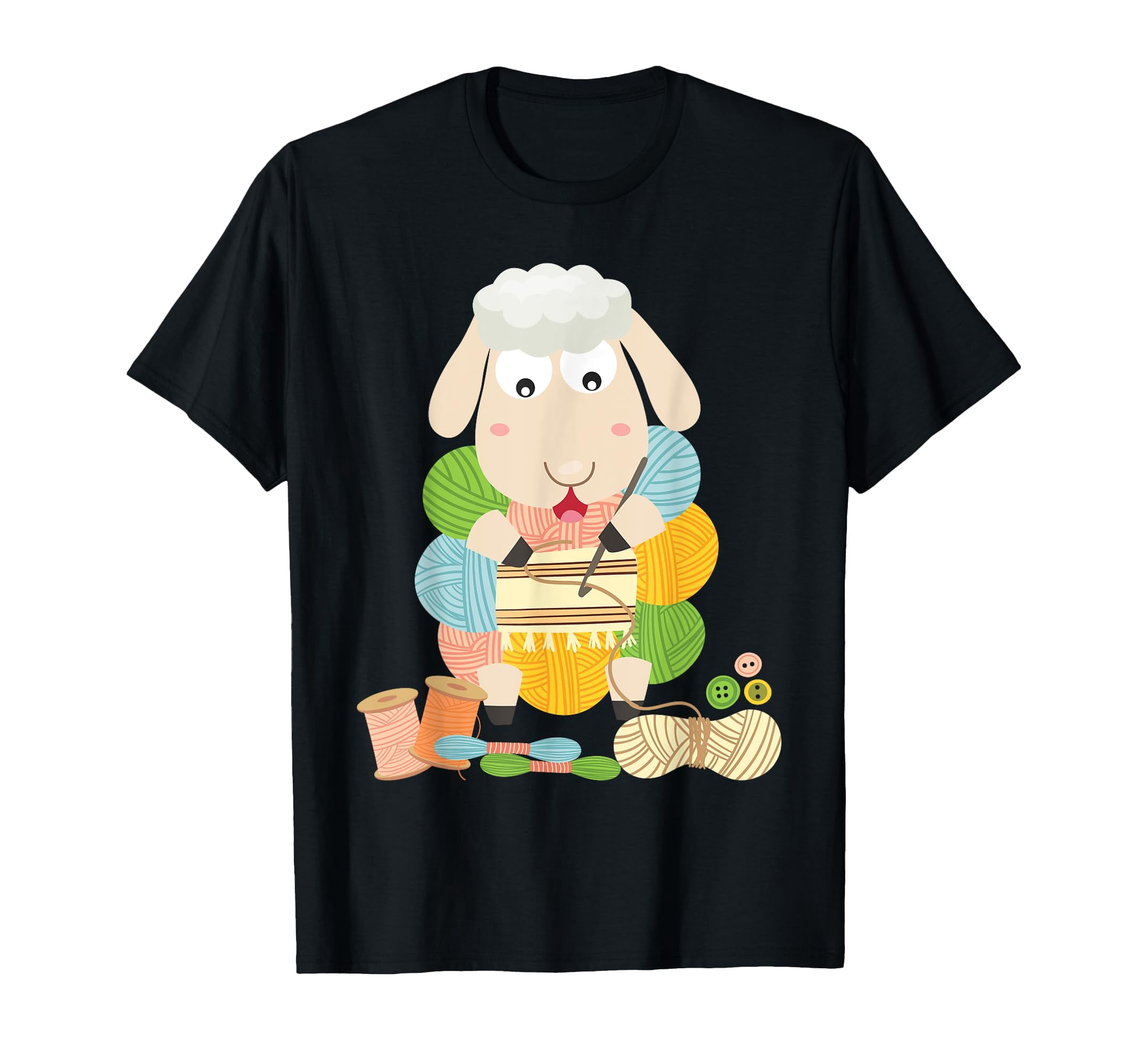 Funny Cartoon Sheep Knitting T-Shirt for Knitters and Crocheters ...