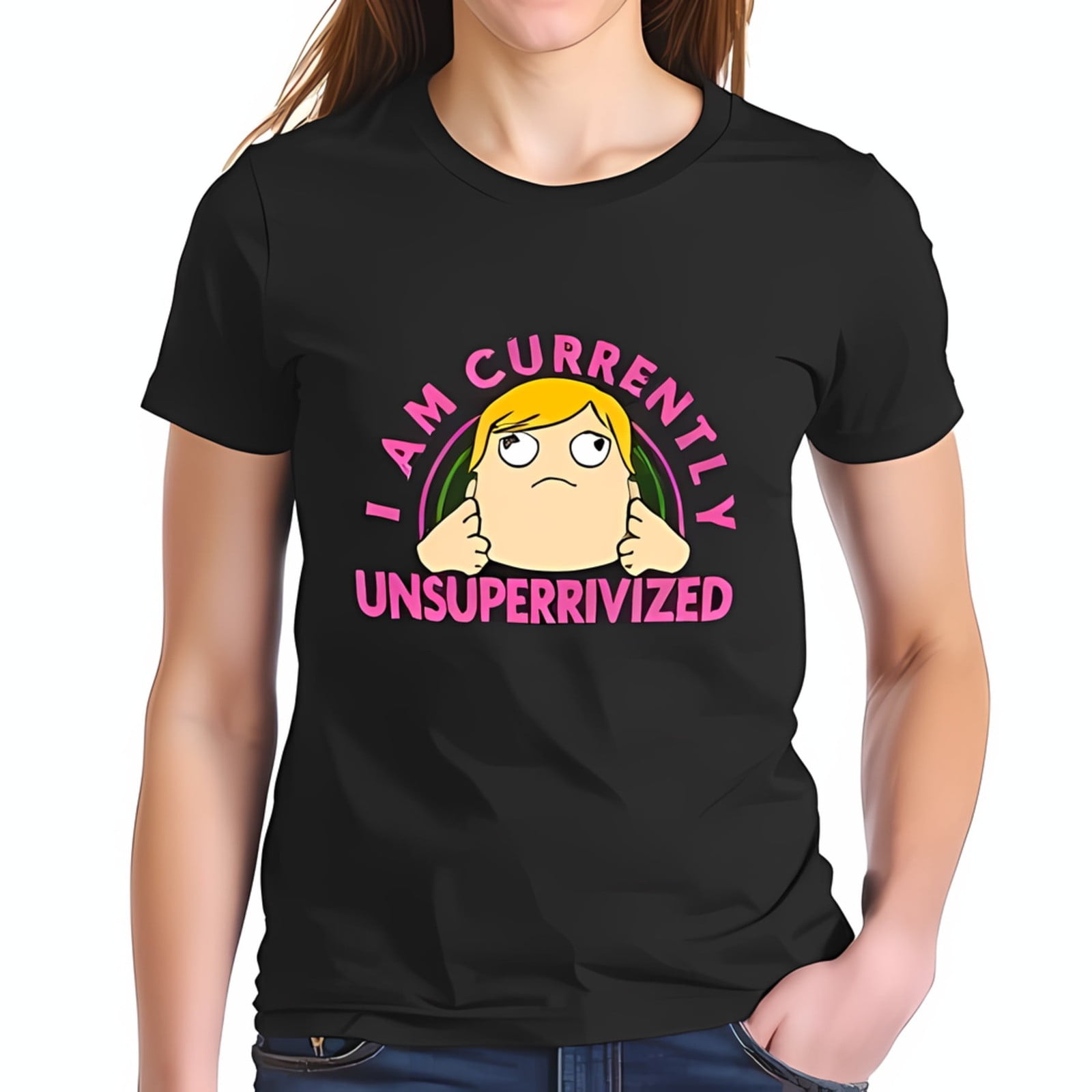 Funny Cartoon Shirt I Am Currently Unsupervised Humor Quote Graphic ...