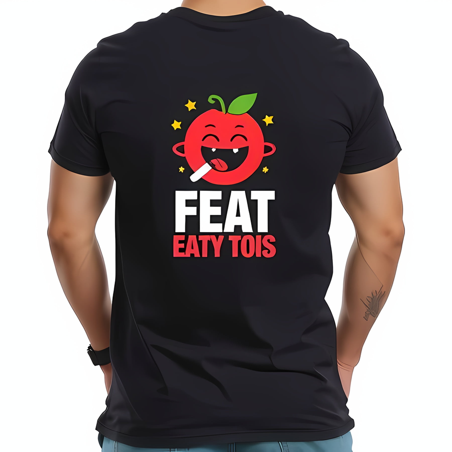 Funny Cartoon Space T-Shirt - Happy Face Stars "FEAT EATY TOIS" Graphic ...