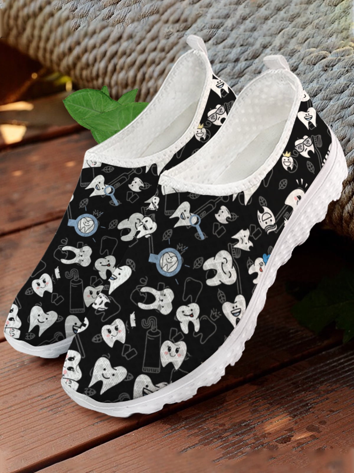 Funny Cartoon Teeth Women's Shoes Comfortable Flat Medical Shoes Black ...