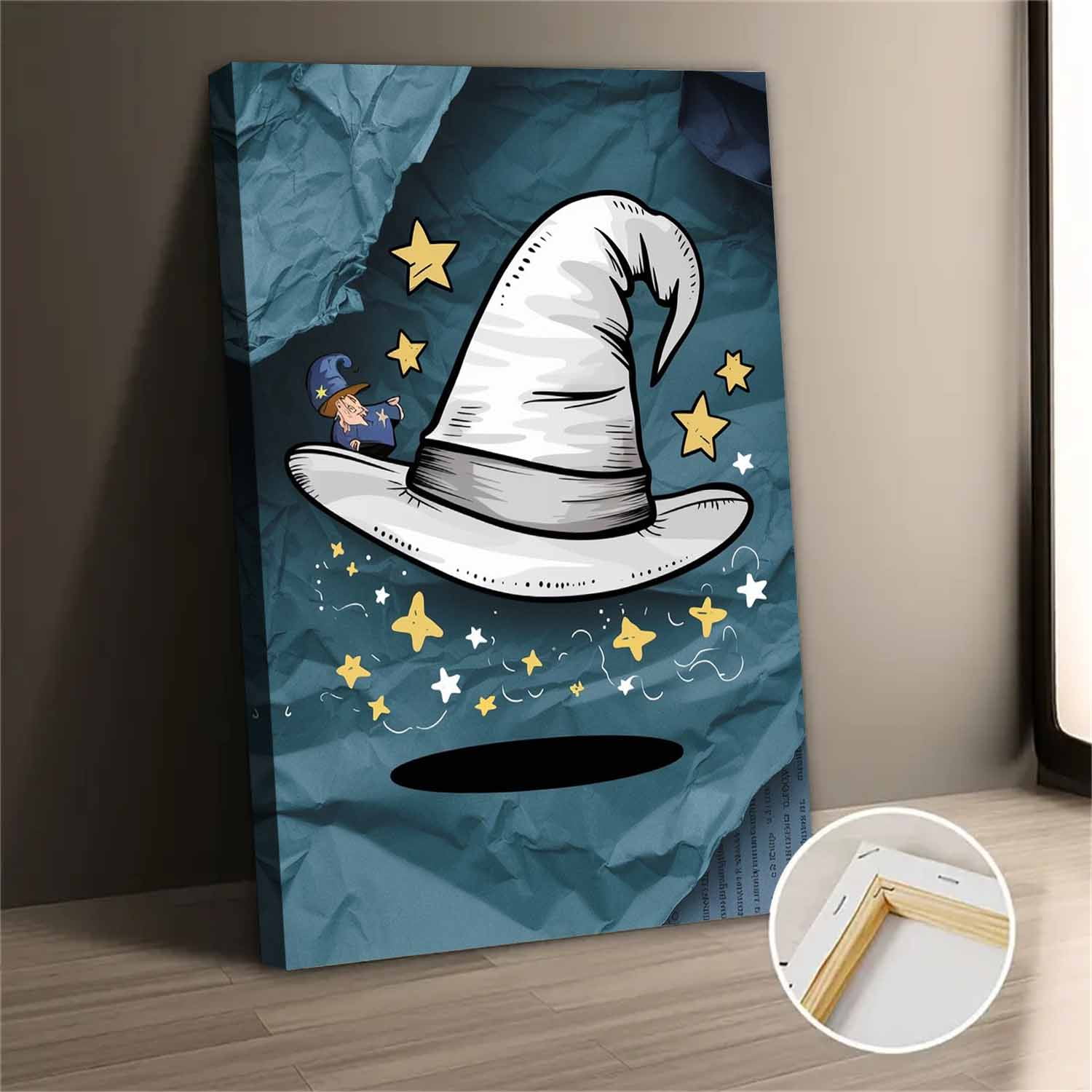 Funny Cartoon Wizard Hat Canvas Wall Art For Bedroom Living Room Decor ...
