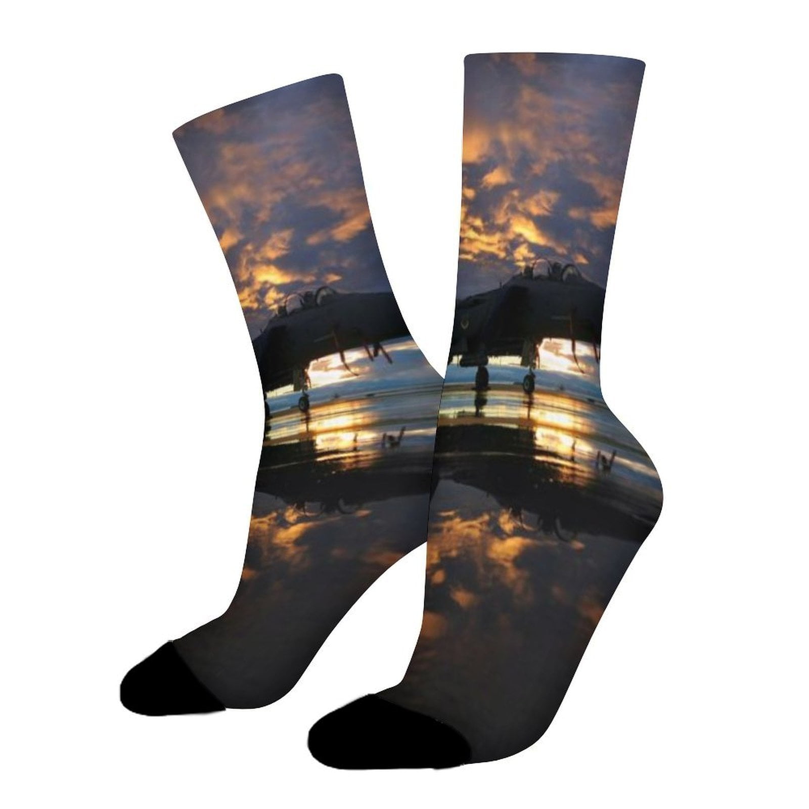 Funny Casual Cotton Socks for Men Women，Fighter Jet Airplane At Sunset ...