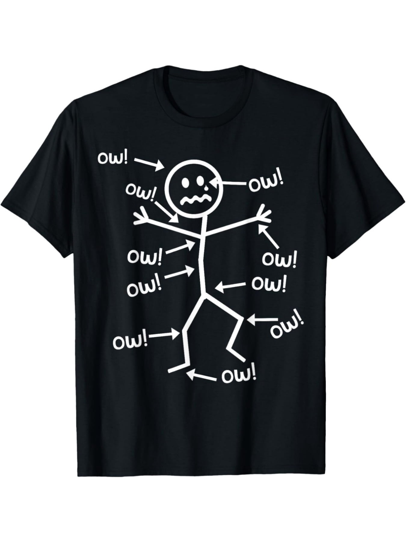 Funny Casual T-Shirt with Sad Stick Figure & 'Ow!' Arrows Design, Loose ...