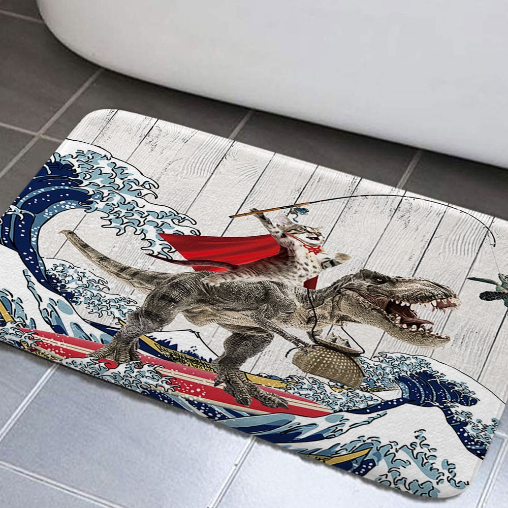 Funny Cat Bathroom Rugs for Boys Kids Bathroom Rugs Set Cool Cat Ride ...