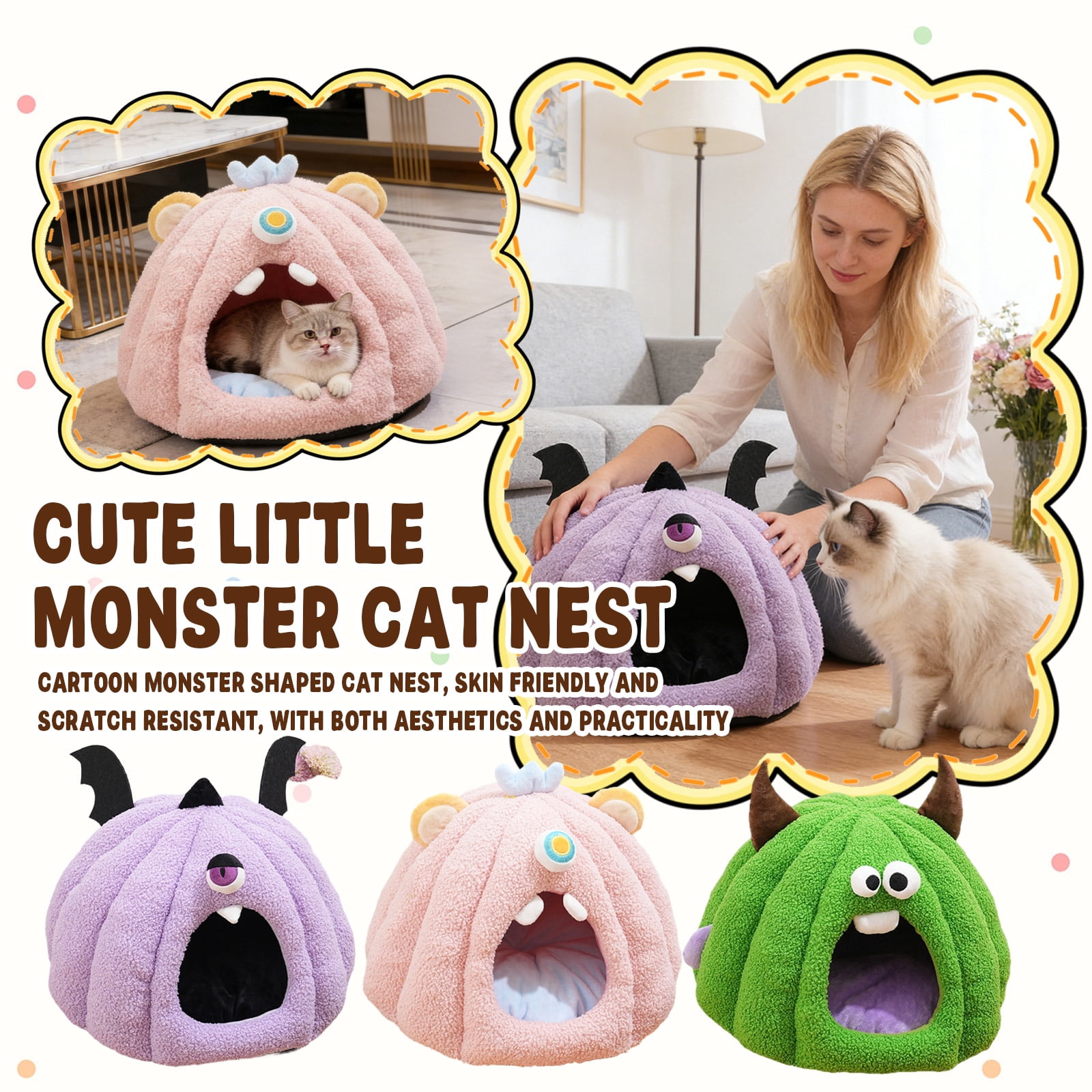Funny Cat Bed for Indoor Cats, Pet Bed for Cats and Dogs, Plush Semi ...