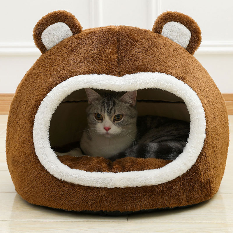 Funny Cat Bed Warm Pet House Soft Long Plush Kitten Lounger Cushion ...