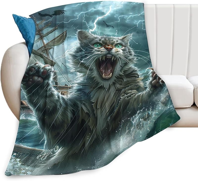Funny Cat Blanket Nautical Boat Throw Blanket Ocean Gifts and Decor Cat ...