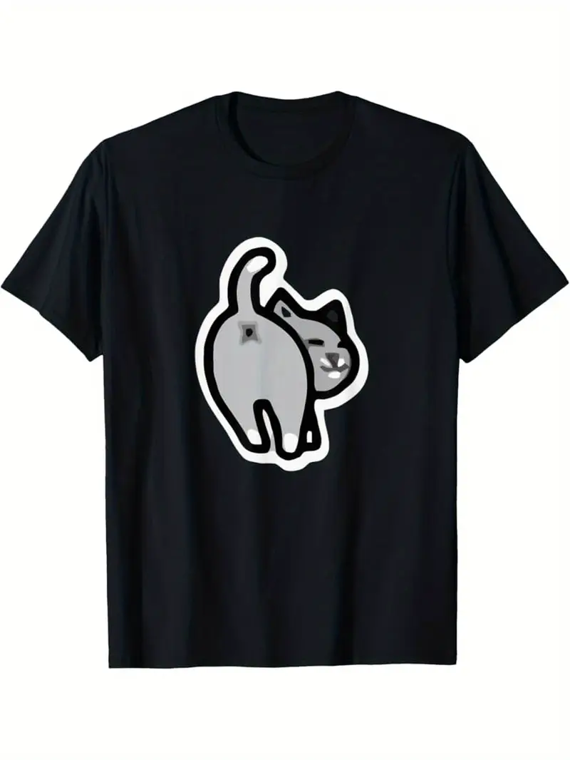 Funny Cat Butthole Graphic T-Shirt for Men - 100% Cotton Casual Tee ...