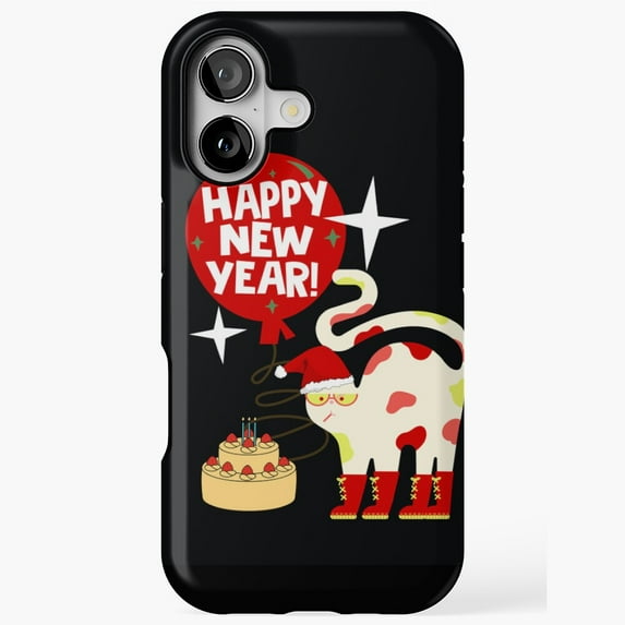 Funny Cat Christmas New Year Art Phone Case 17 16 15 14 13 12 11 Pro ...