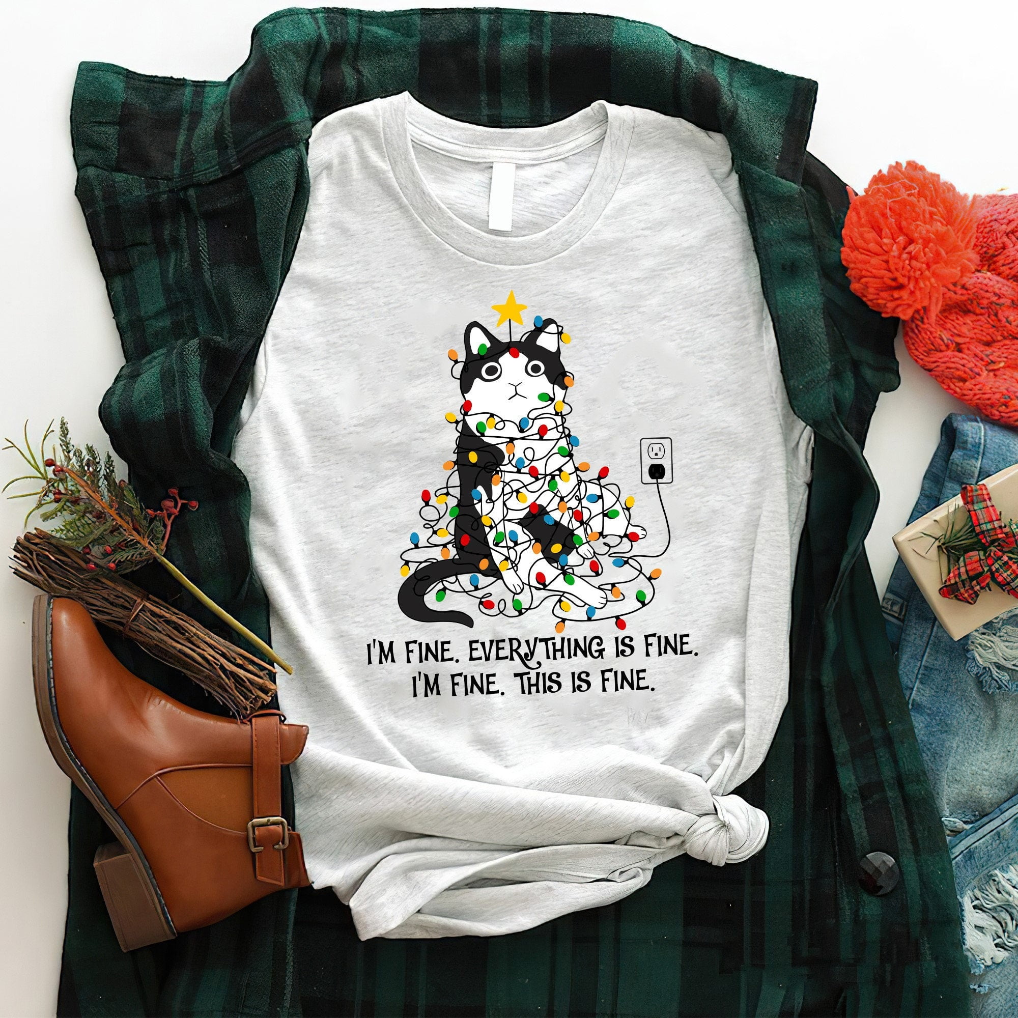 Funny Cat Christmas Shirt, Everything Is Fine Christmas Shirt ...