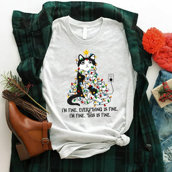 Funny Cat Christmas Shirt, Everything Is Fine Christmas Shirt ...