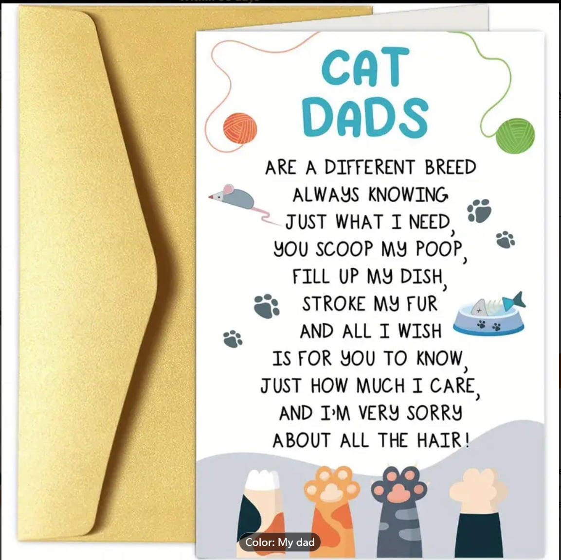 Funny Cat Dad Card – "Cat Dads Are a Different Breed" Poem Design ...