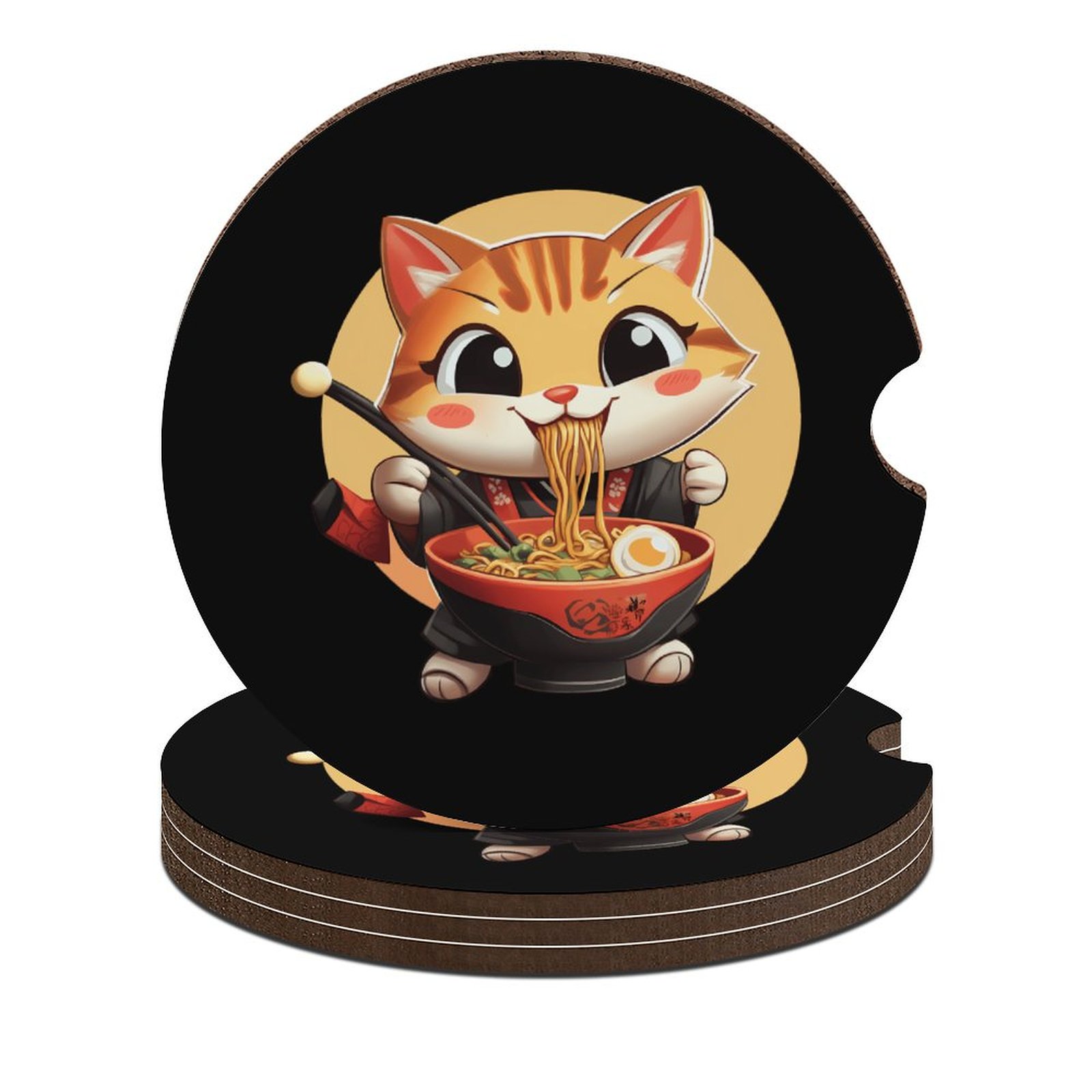 Funny Cat Eating Ramen Vintage Japanese Noodles Car Coasters for Drinks ...