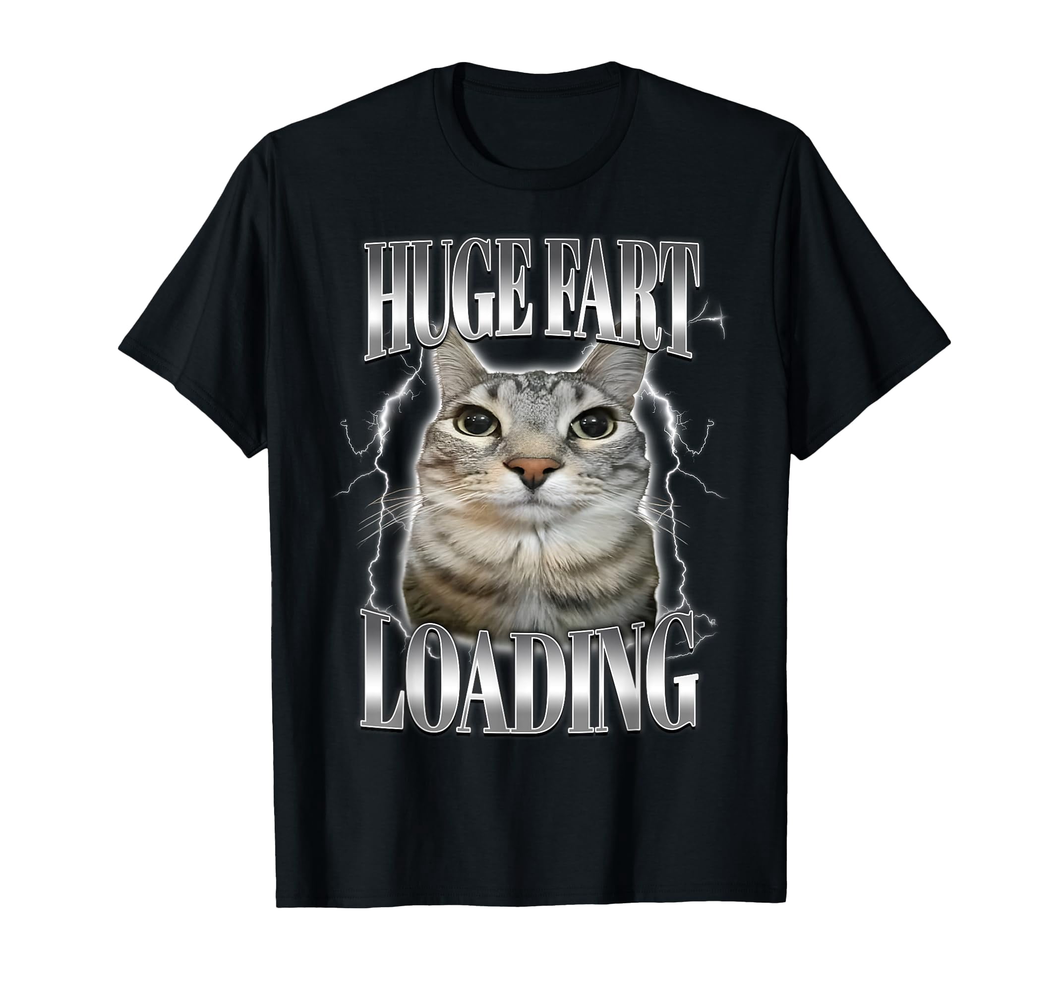 Funny Cat Face T-Shirt with Lightning Effects for Humorous Everyday ...
