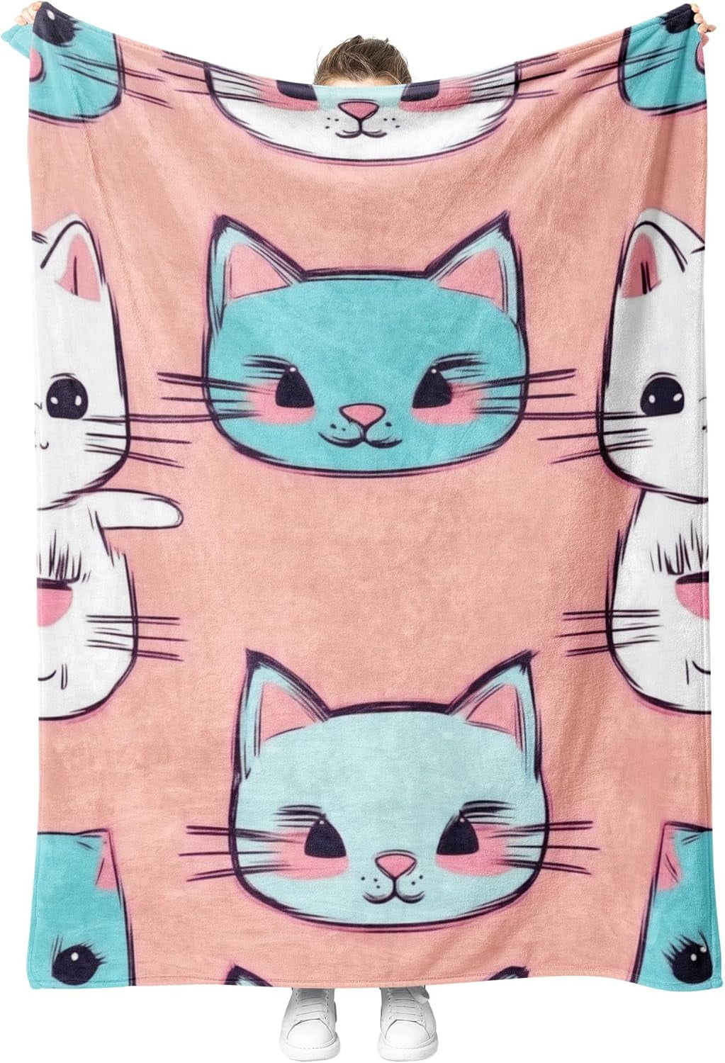 Funny Cat Faux Fur Throw Blanket for Sofa Couch Chair Animal Print ...