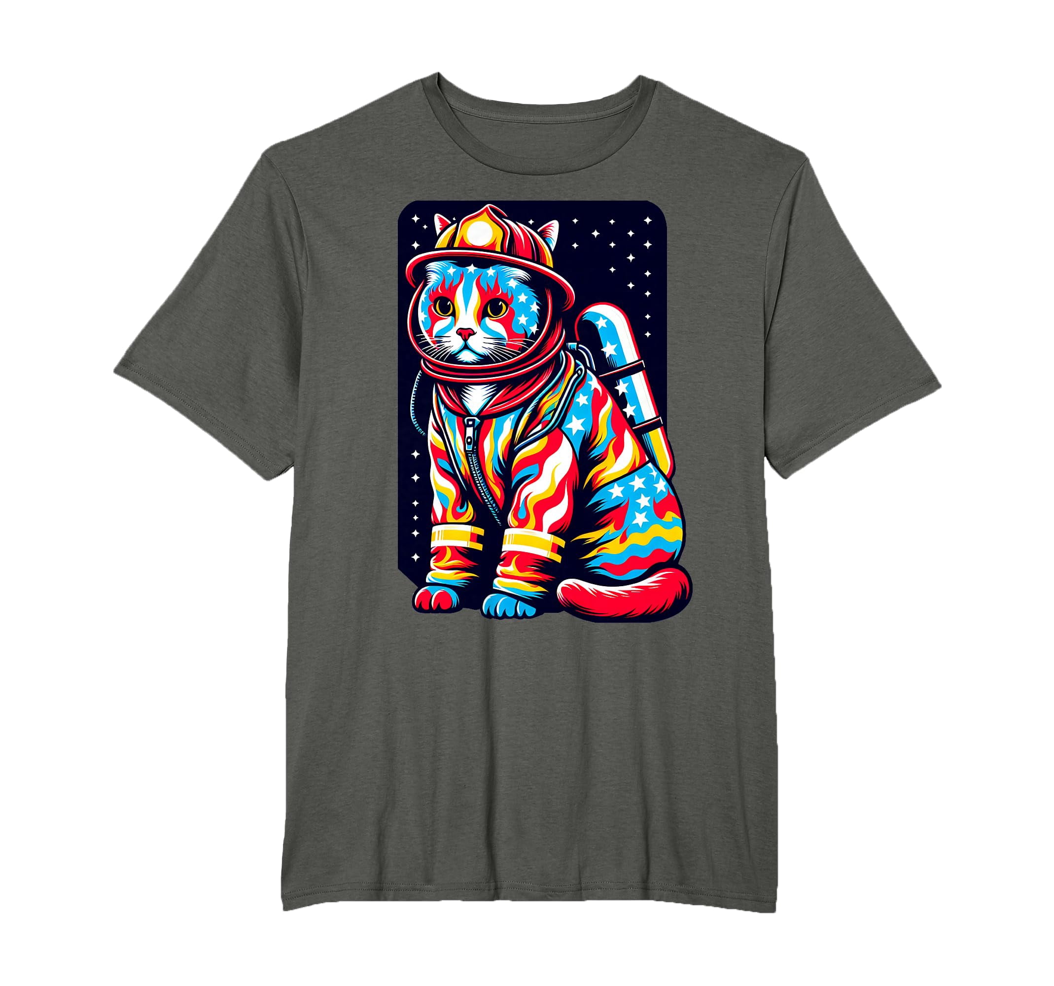 Funny Cat Firefighter T-Shirt with Colorful Space Suit Design for ...