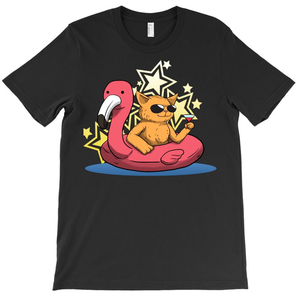 Funny Cat Flamingo Pool Party, Funny Black Cat Graphic Tee, Summer ...