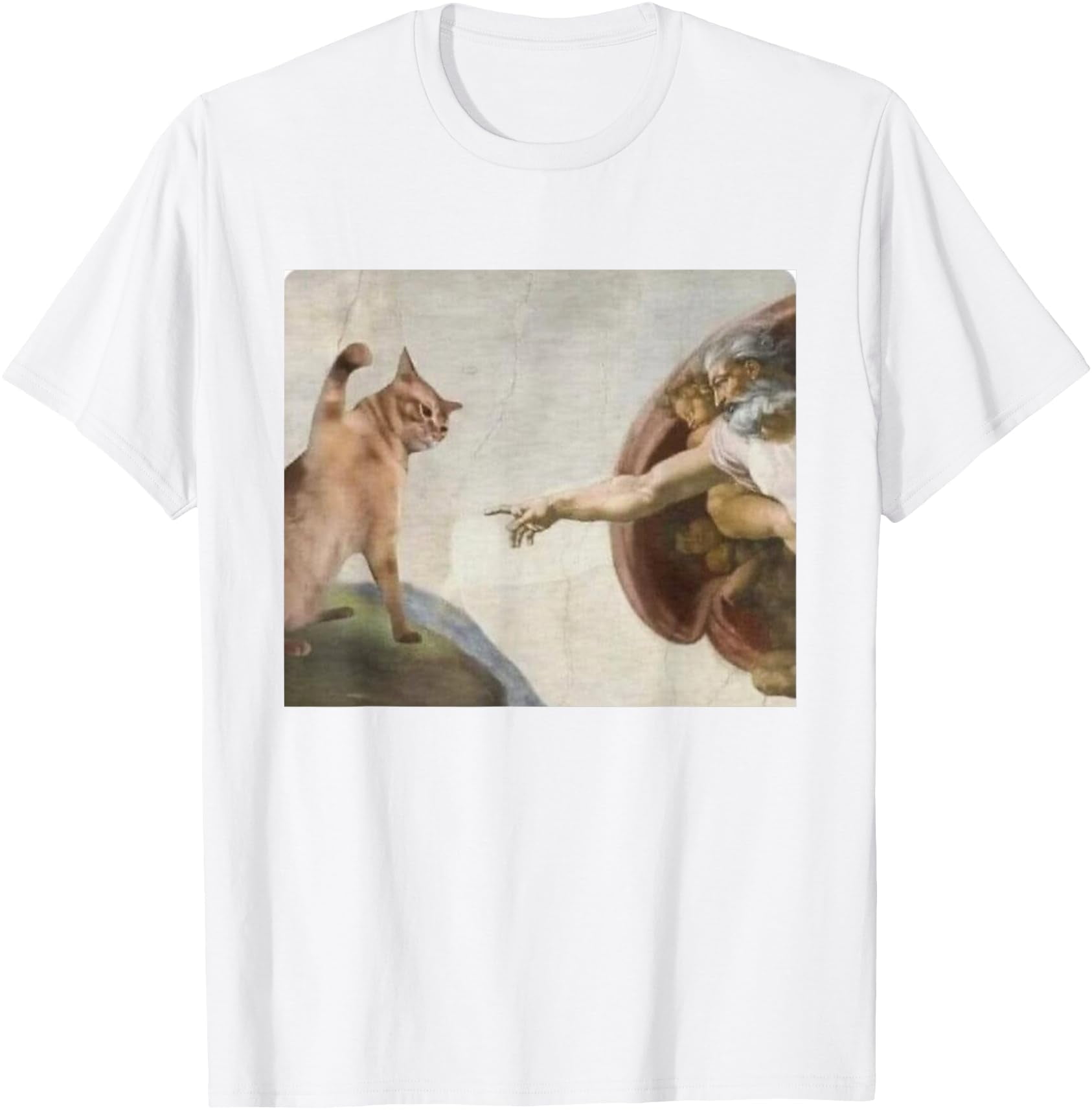 Funny Cat God Creation of Adam meme Michelangelo Jesus art Unisex T ...