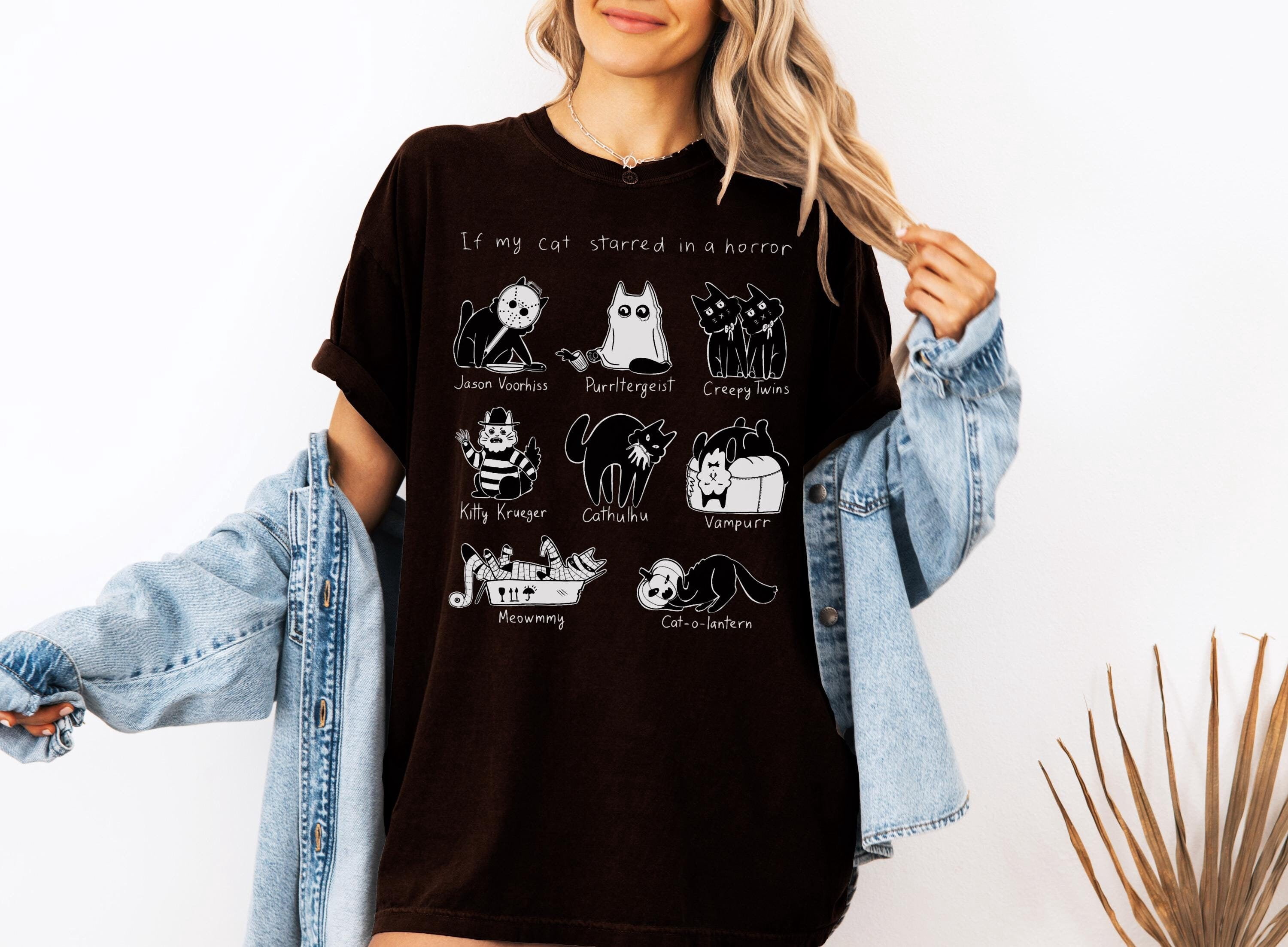 Funny Cat Horror Retro Shirt, Cats Horror Movie Characters T-Shirt ...