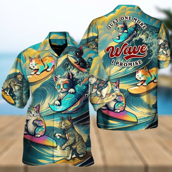 Funny Cat Just One More Wave I Promise Hawaiian Shirt - Walmart.com